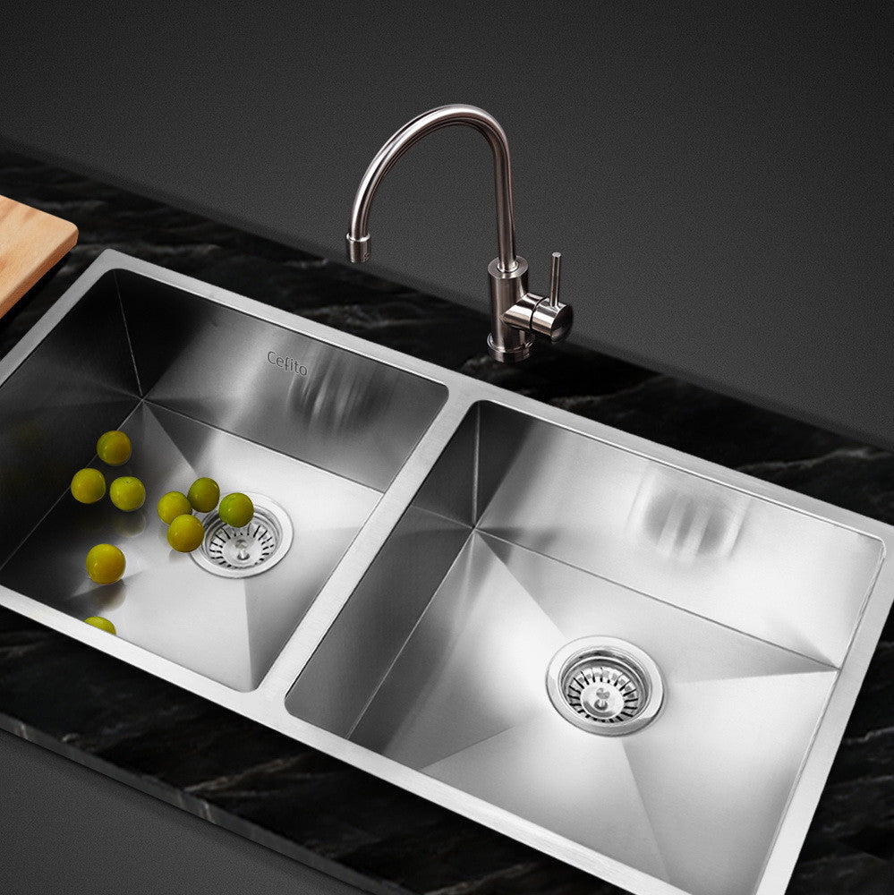 Cefito Stainless-steel Kitchen Sink Silver Under/Top/Flush Mount 86.5cm ...