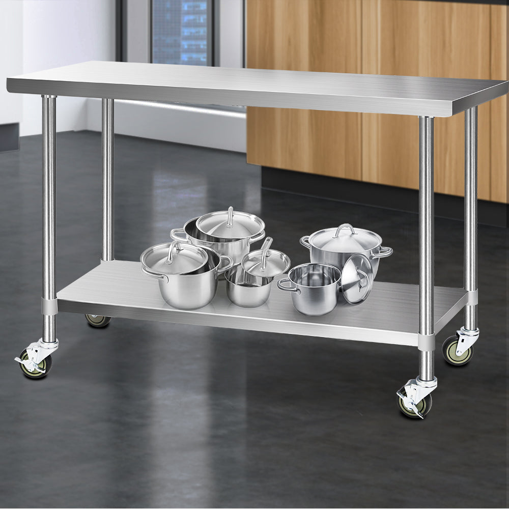 Cefito Stainless-steel Kitchen Prep Bench with Castor Wheels 152.4cm x 61cm